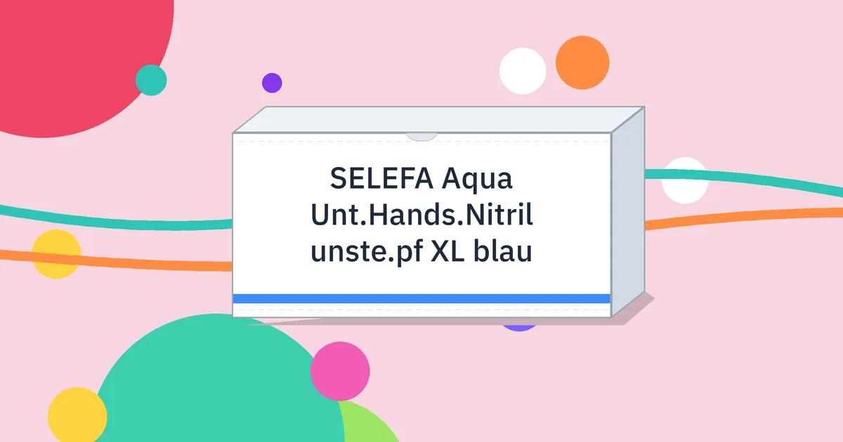 Symbolbild: Packung mit der Aufschrift SELEFA Aqua Unt.Hands.Nitril unste.pf XL blau (PZN 19236975) – Verfügbarkeit und Bezug in Apotheken in Frankfurt am Main