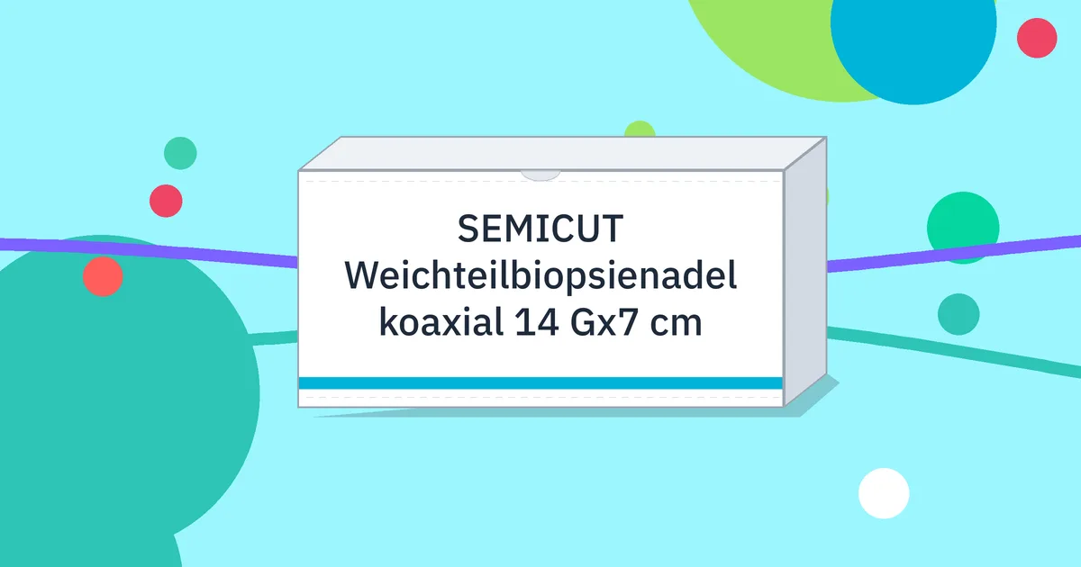 Symbolbild: Packung mit der Aufschrift SEMICUT Weichteilbiopsienadel koaxial 14 Gx7 cm (PZN 19736011) – Verfügbarkeit und Bezug in Apotheken in Frankfurt am Main