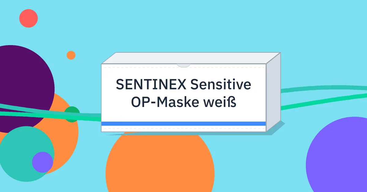 Symbolbild: Packung mit der Aufschrift SENTINEX Sensitive OP-Maske weiß (PZN 18788589) – Verfügbarkeit und Bezug in Apotheken in Frankfurt am Main