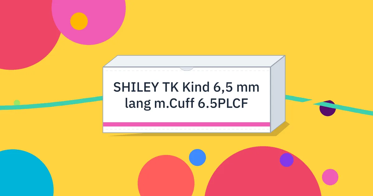 Symbolbild: Packung mit der Aufschrift SHILEY TK Kind 6,5 mm lang m.Cuff 6.5PLCF (PZN 16354792) – Verfügbarkeit und Bezug in Apotheken in Frankfurt am Main