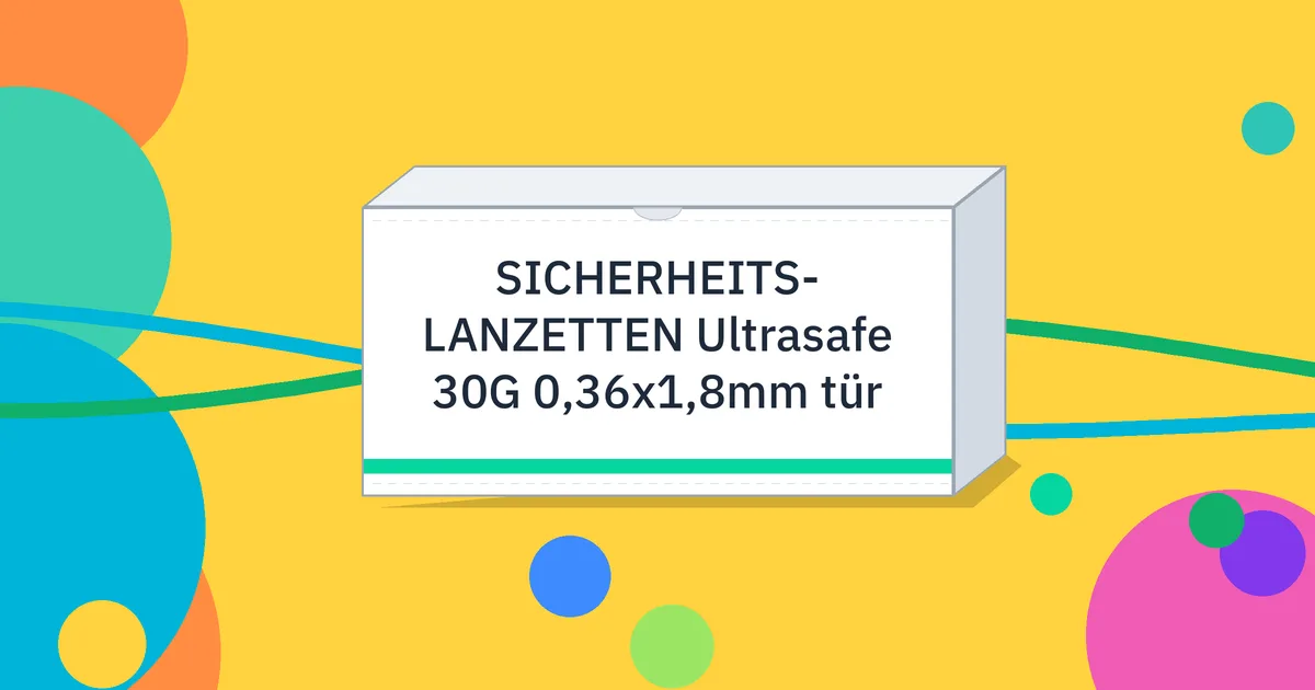 Symbolbild: Packung mit der Aufschrift SICHERHEITS-LANZETTEN Ultrasafe 30G 0,36x1,8mm tür (PZN 19996261) – Verfügbarkeit und Bezug in Apotheken in Frankfurt am Main
