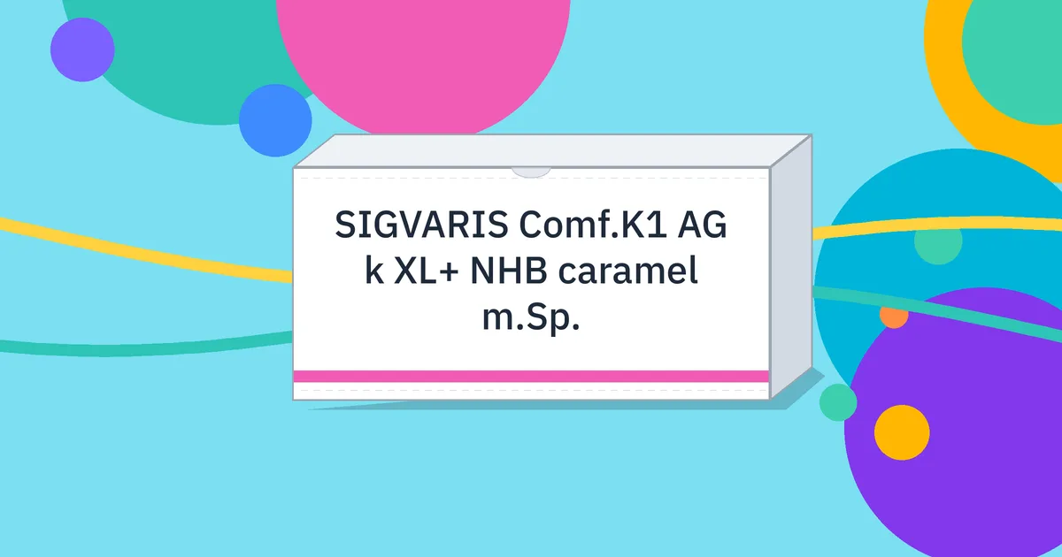 Symbolbild: Packung mit der Aufschrift SIGVARIS Comf.K1 AG k XL+ NHB caramel m.Sp. (PZN 17097653) – Verfügbarkeit und Bezug in Apotheken in Frankfurt am Main