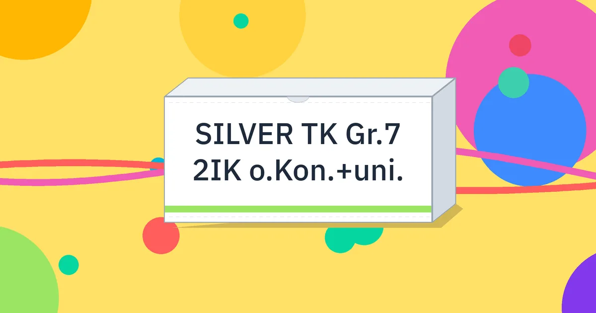 Symbolbild: Packung mit der Aufschrift SILVER TK Gr.7 2IK o.Kon.+uni. (PZN 10209824) – Verfügbarkeit und Bezug in Apotheken in Frankfurt am Main