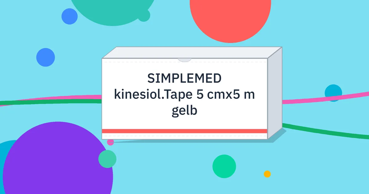 Symbolbild: Packung mit der Aufschrift SIMPLEMED kinesiol.Tape 5 cmx5 m gelb (PZN 16013909) – Verfügbarkeit und Bezug in Apotheken in Frankfurt am Main