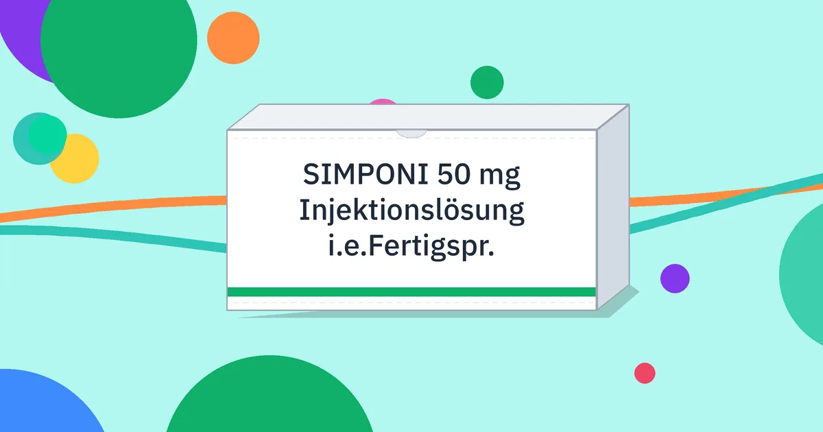 Symbolbild: Packung mit der Aufschrift SIMPONI 50 mg Injektionslösung i.e.Fertigspr. (PZN 15416120) – Verfügbarkeit und Bezug in Apotheken in Frankfurt am Main