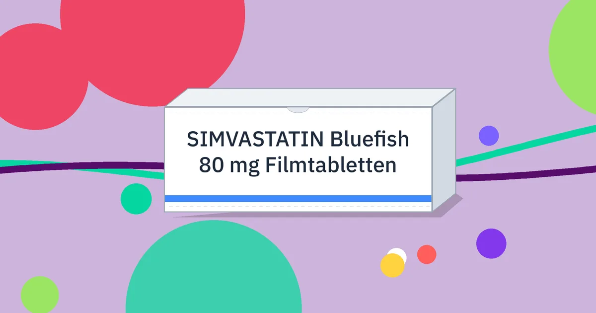 Symbolbild: Packung mit der Aufschrift SIMVASTATIN Bluefish 80 mg Filmtabletten (PZN 07276900) – Verfügbarkeit und Bezug in Apotheken in Frankfurt am Main