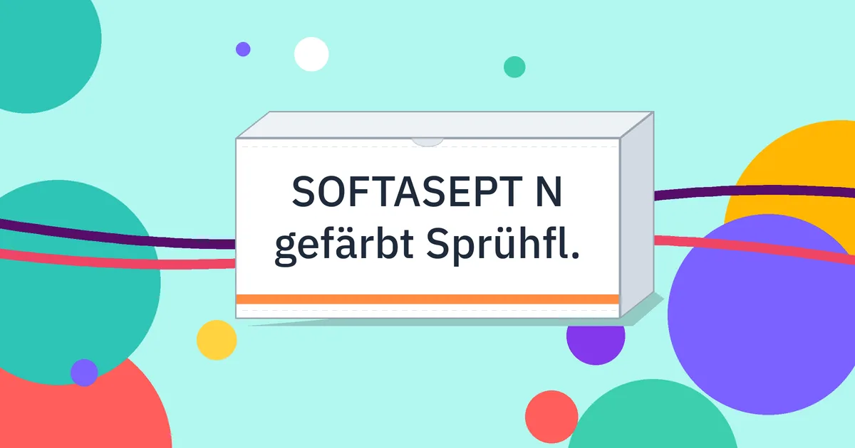 Symbolbild: Packung mit der Aufschrift SOFTASEPT N gefärbt Sprühfl. (PZN 08505509) – Verfügbarkeit und Bezug in Apotheken in Frankfurt am Main