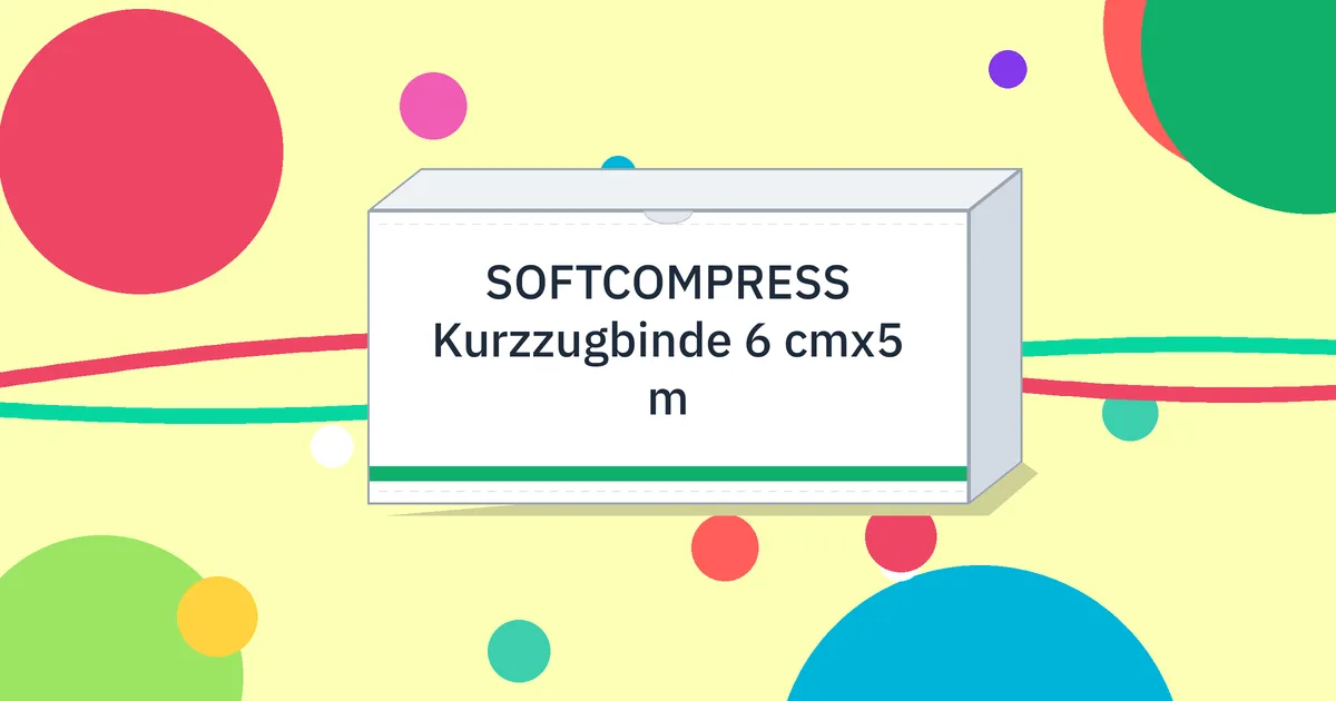 Symbolbild: Packung mit der Aufschrift SOFTCOMPRESS Kurzzugbinde 6 cmx5 m (PZN 13506161) – Verfügbarkeit und Bezug in Apotheken in Frankfurt am Main