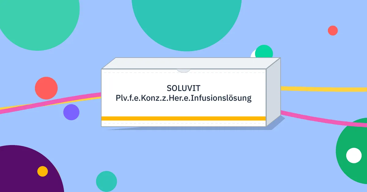 Symbolbild: Packung mit der Aufschrift SOLUVIT Plv.f.e.Konz.z.Her.e.Infusionslösung (PZN 04156124) – Verfügbarkeit und Bezug in Apotheken in Frankfurt am Main