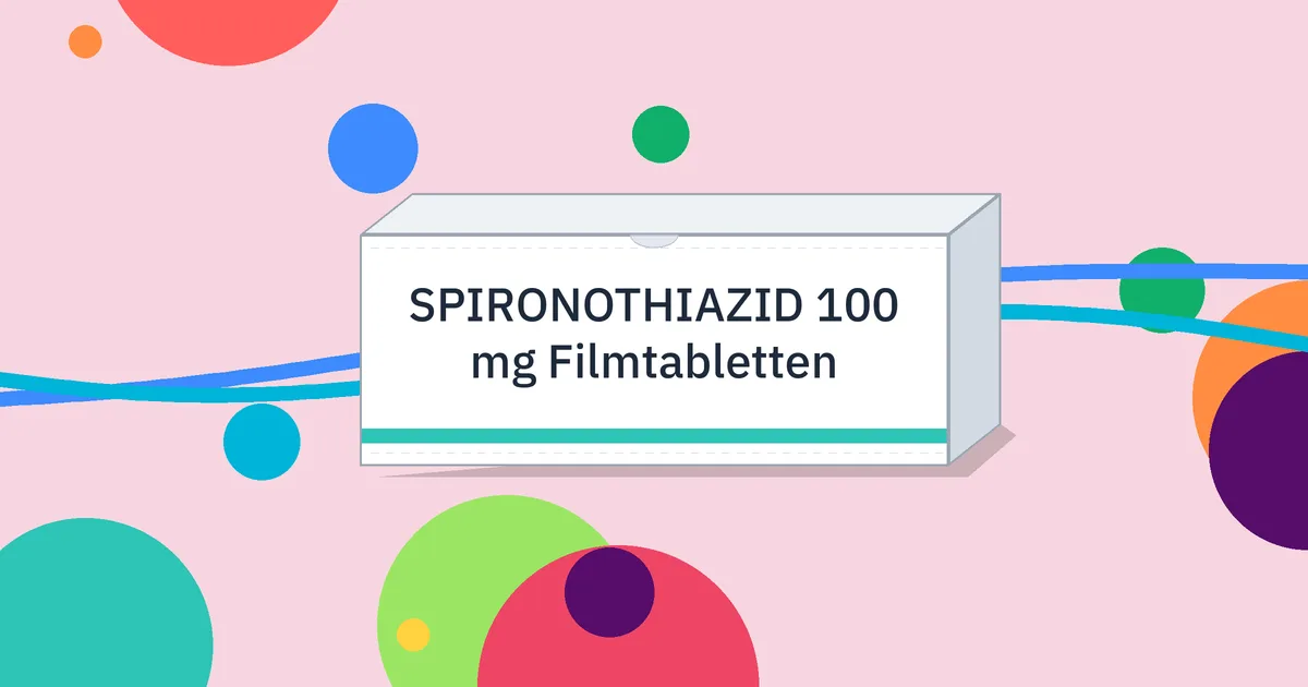 Symbolbild: Packung mit der Aufschrift SPIRONOTHIAZID 100 mg Filmtabletten (PZN 03044274) – Verfügbarkeit und Bezug in Apotheken in Frankfurt am Main