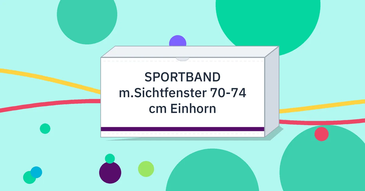 Symbolbild: Packung mit der Aufschrift SPORTBAND m.Sichtfenster 70-74 cm Einhorn (PZN 17837251) – Verfügbarkeit und Bezug in Apotheken in Frankfurt am Main