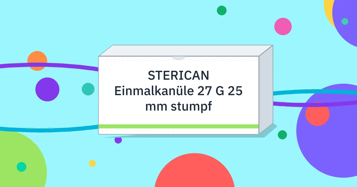 Symbolbild: Packung mit der Aufschrift STERICAN Einmalkanüle 27 G 25 mm stumpf (PZN 18746711) – Verfügbarkeit und Bezug in Apotheken in Frankfurt am Main