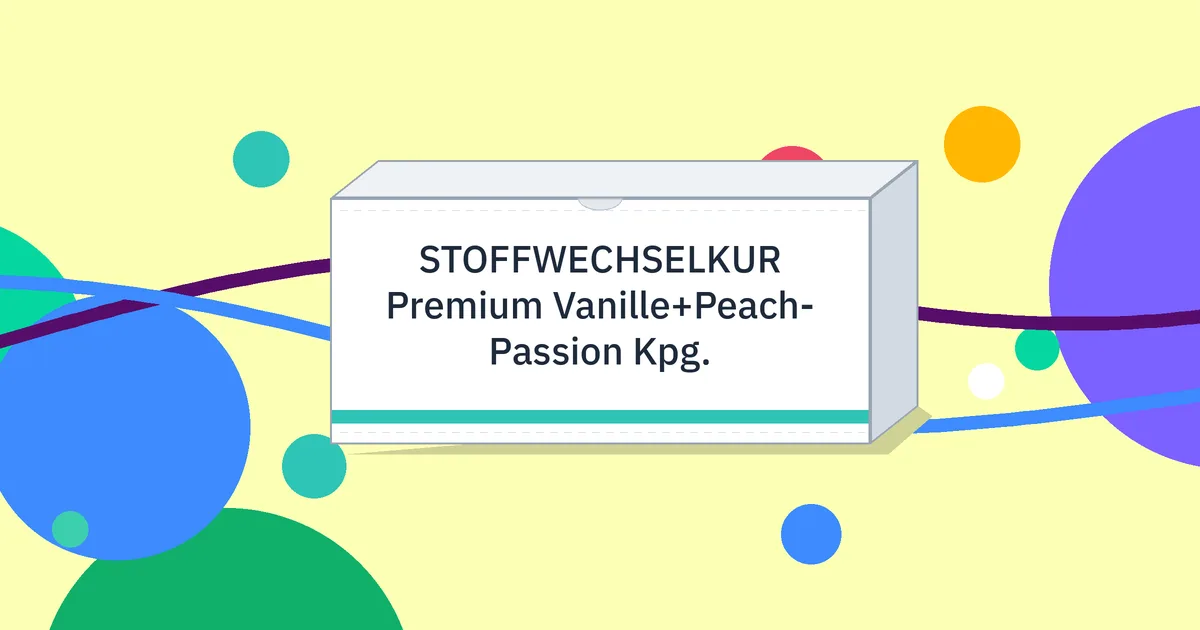 Symbolbild: Packung mit der Aufschrift STOFFWECHSELKUR Premium Vanille+Peach-Passion Kpg. (PZN 14044320) – Verfügbarkeit und Bezug in Apotheken in Frankfurt am Main