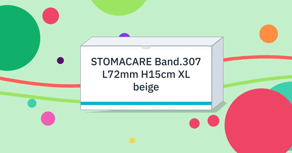 Symbolbild: Packung mit der Aufschrift STOMACARE Band.307 L72mm H15cm XL beige (PZN 04307333) – Verfügbarkeit und Bezug in Apotheken in Frankfurt am Main
