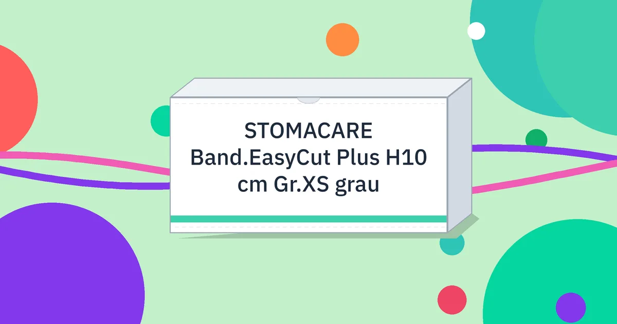 Symbolbild: Packung mit der Aufschrift STOMACARE Band.EasyCut Plus H10 cm Gr.XS grau (PZN 17879373) – Verfügbarkeit und Bezug in Apotheken in Frankfurt am Main
