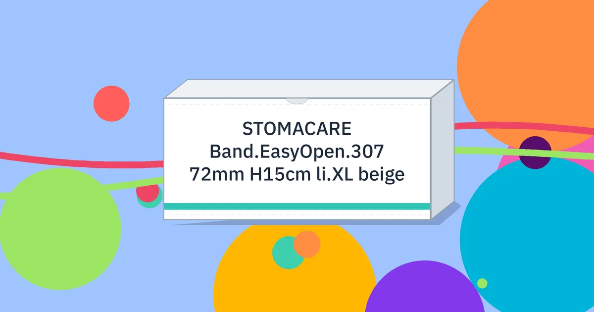 Symbolbild: Packung mit der Aufschrift STOMACARE Band.EasyOpen.307 72mm H15cm li.XL beige (PZN 07665808) – Verfügbarkeit und Bezug in Apotheken in Frankfurt am Main