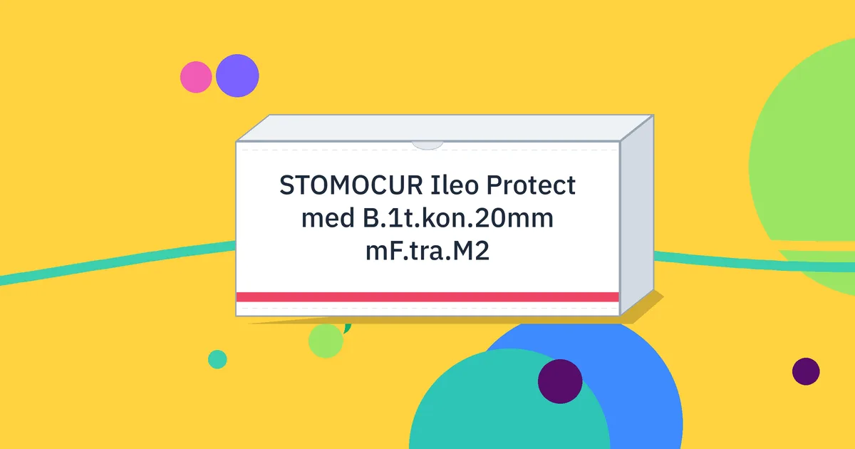 Symbolbild: Packung mit der Aufschrift STOMOCUR Ileo Protect med B.1t.kon.20mm mF.tra.M2 (PZN 17617443) – Verfügbarkeit und Bezug in Apotheken in Frankfurt am Main