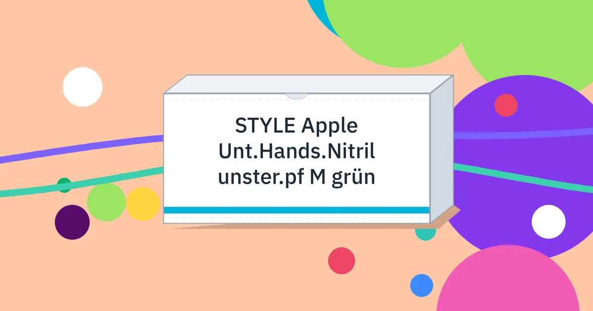 Symbolbild: Packung mit der Aufschrift STYLE Apple Unt.Hands.Nitril unster.pf M grün (PZN 14820020) – Verfügbarkeit und Bezug in Apotheken in Frankfurt am Main