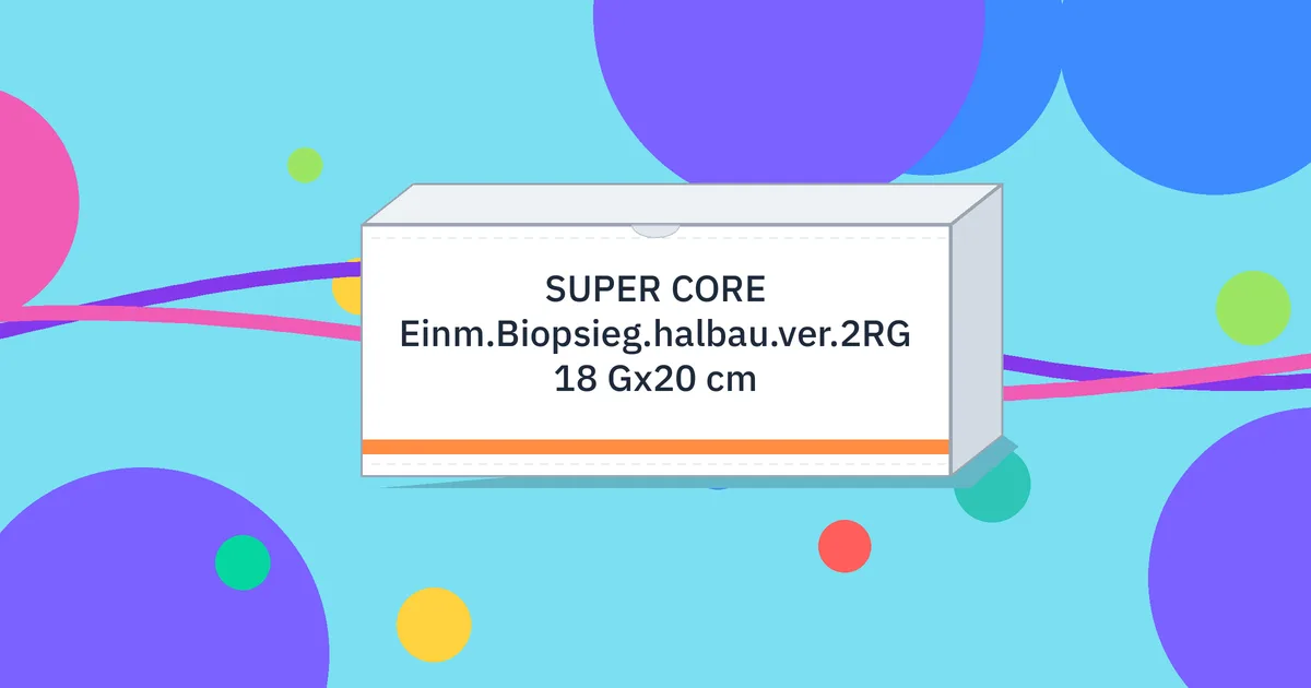 Symbolbild: Packung mit der Aufschrift SUPER CORE Einm.Biopsieg.halbau.ver.2RG 18 Gx20 cm (PZN 07101000) – Verfügbarkeit und Bezug in Apotheken in Frankfurt am Main