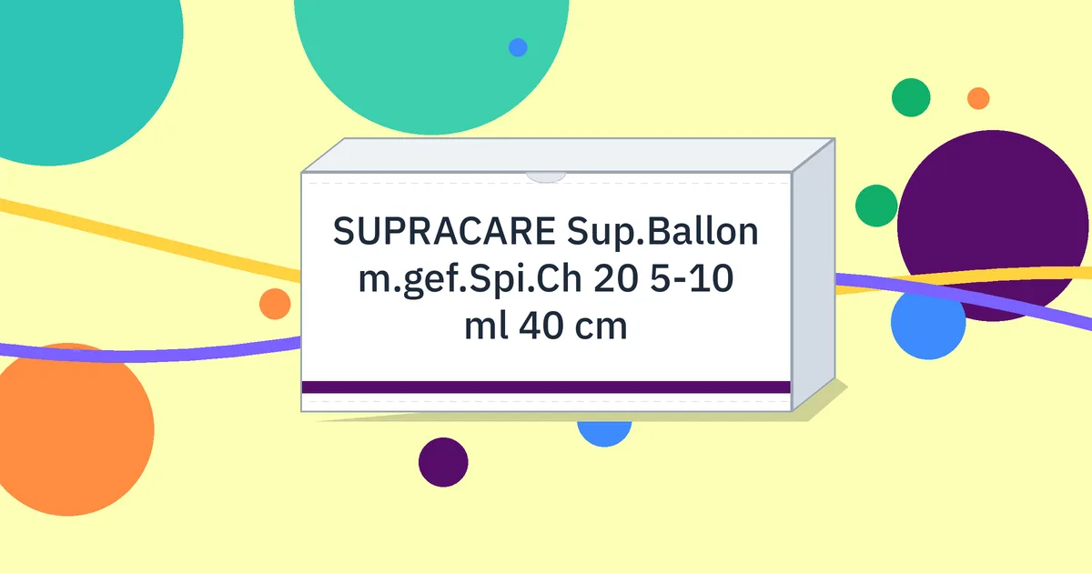 Symbolbild: Packung mit der Aufschrift SUPRACARE Sup.Ballon m.gef.Spi.Ch 20 5-10 ml 40 cm (PZN 12775232) – Verfügbarkeit und Bezug in Apotheken in Frankfurt am Main