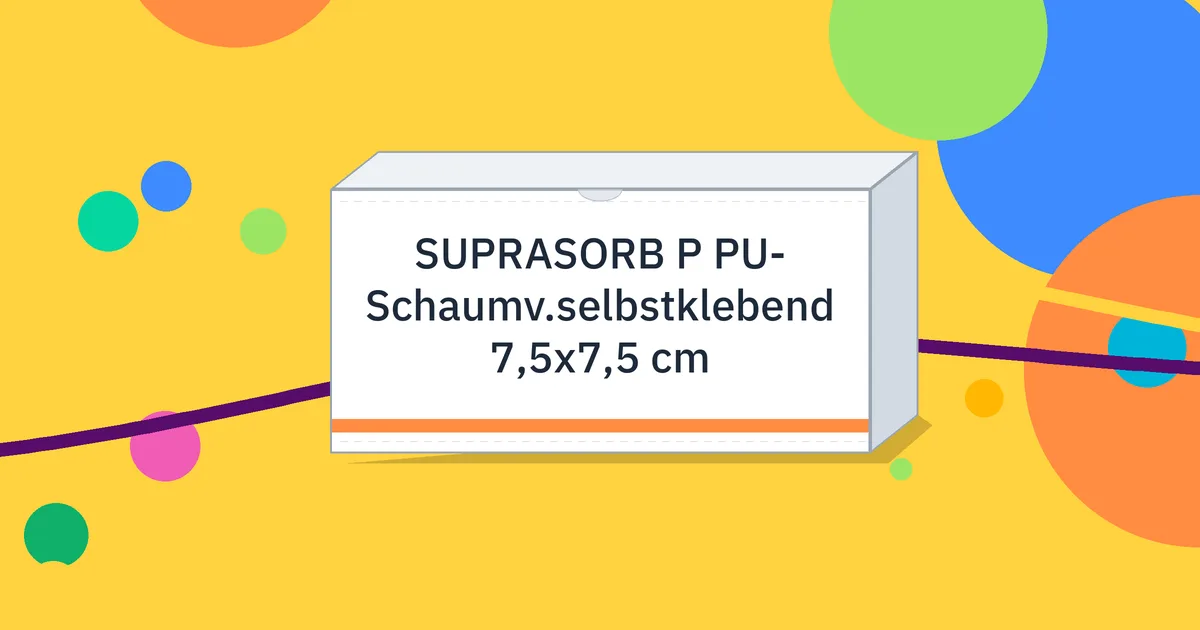 Symbolbild: Packung mit der Aufschrift SUPRASORB P PU-Schaumv.selbstklebend 7,5x7,5 cm (PZN 16165275) – Verfügbarkeit und Bezug in Apotheken in Frankfurt am Main