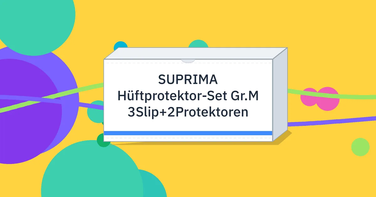Symbolbild: Packung mit der Aufschrift SUPRIMA Hüftprotektor-Set Gr.M 3Slip+2Protektoren (PZN 09784256) – Verfügbarkeit und Bezug in Apotheken in Frankfurt am Main