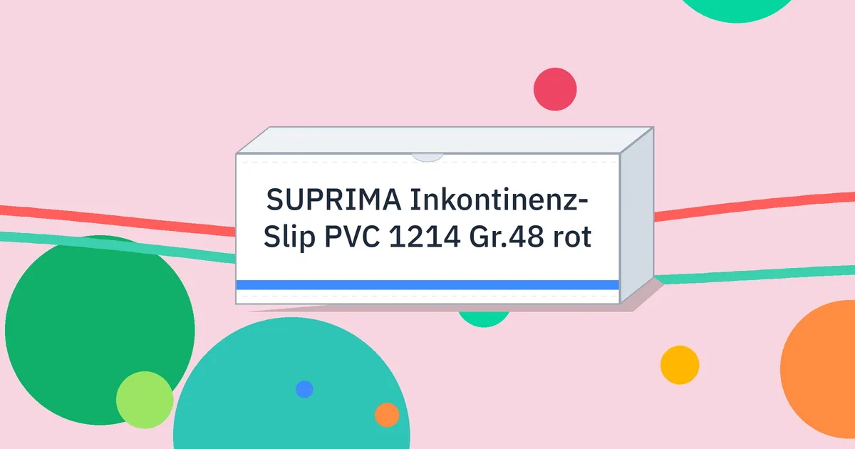 Symbolbild: Packung mit der Aufschrift SUPRIMA Inkontinenz-Slip PVC 1214 Gr.48 rot (PZN 03835567) – Verfügbarkeit und Bezug in Apotheken in Frankfurt am Main