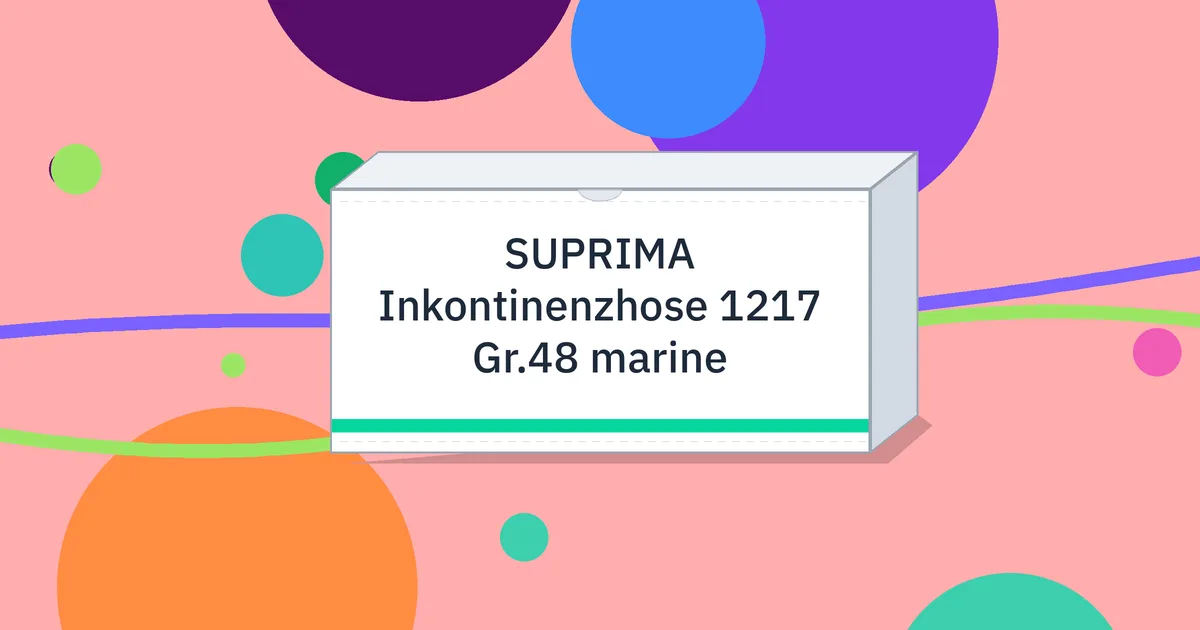 Symbolbild: Packung mit der Aufschrift SUPRIMA Inkontinenzhose 1217 Gr.48 marine (PZN 19174369) – Verfügbarkeit und Bezug in Apotheken in Frankfurt am Main
