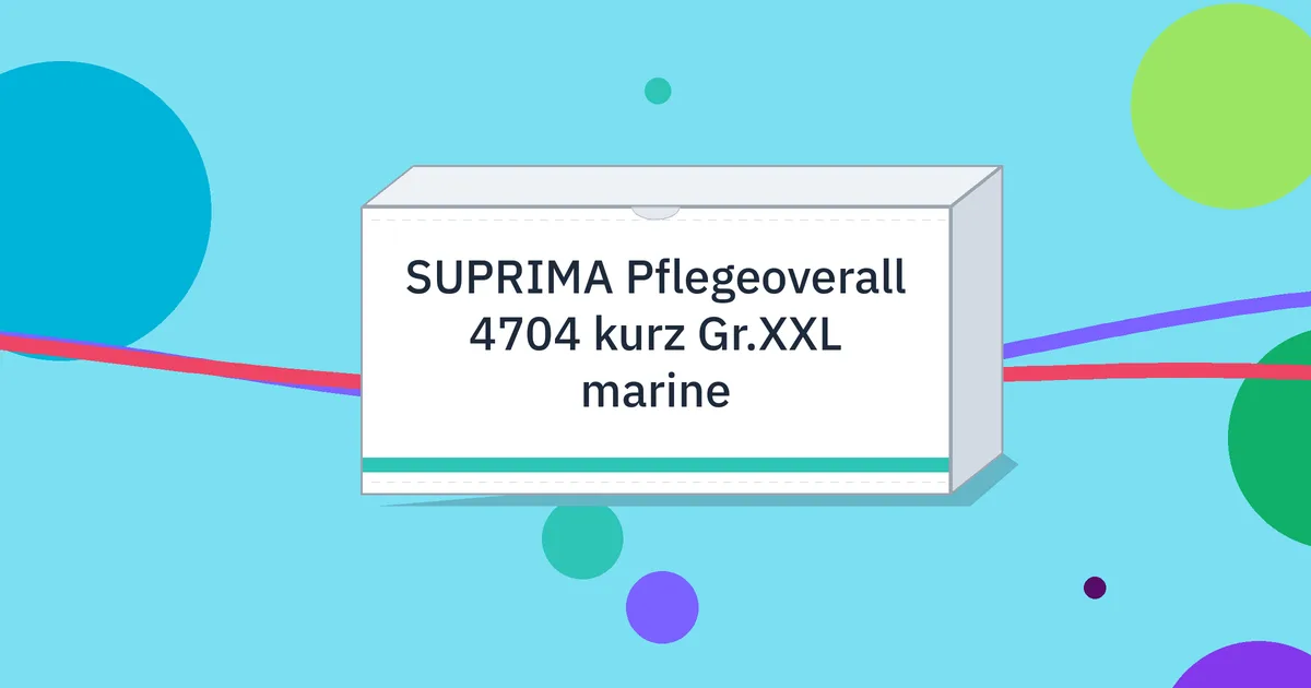 Symbolbild: Packung mit der Aufschrift SUPRIMA Pflegeoverall 4704 kurz Gr.XXL marine (PZN 12668358) – Verfügbarkeit und Bezug in Apotheken in Frankfurt am Main