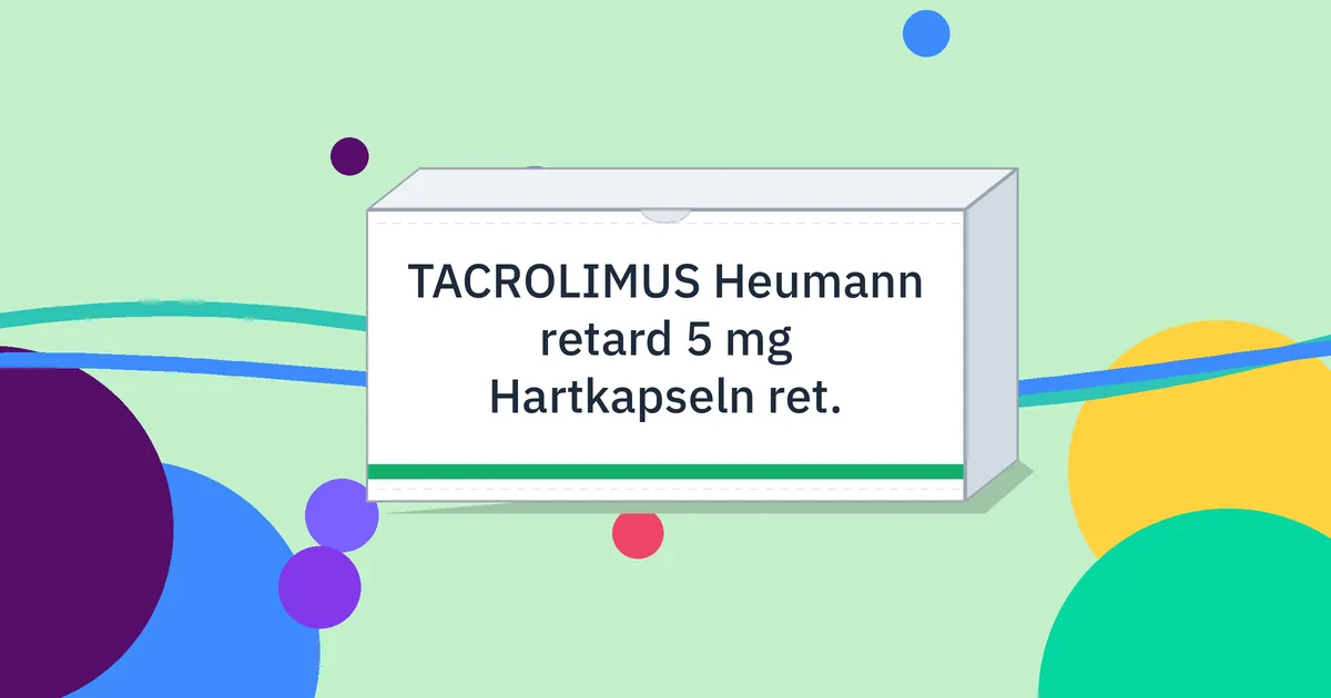 Symbolbild: Packung mit der Aufschrift TACROLIMUS Heumann retard 5 mg Hartkapseln ret. (PZN 18490878) – Verfügbarkeit und Bezug in Apotheken in Frankfurt am Main