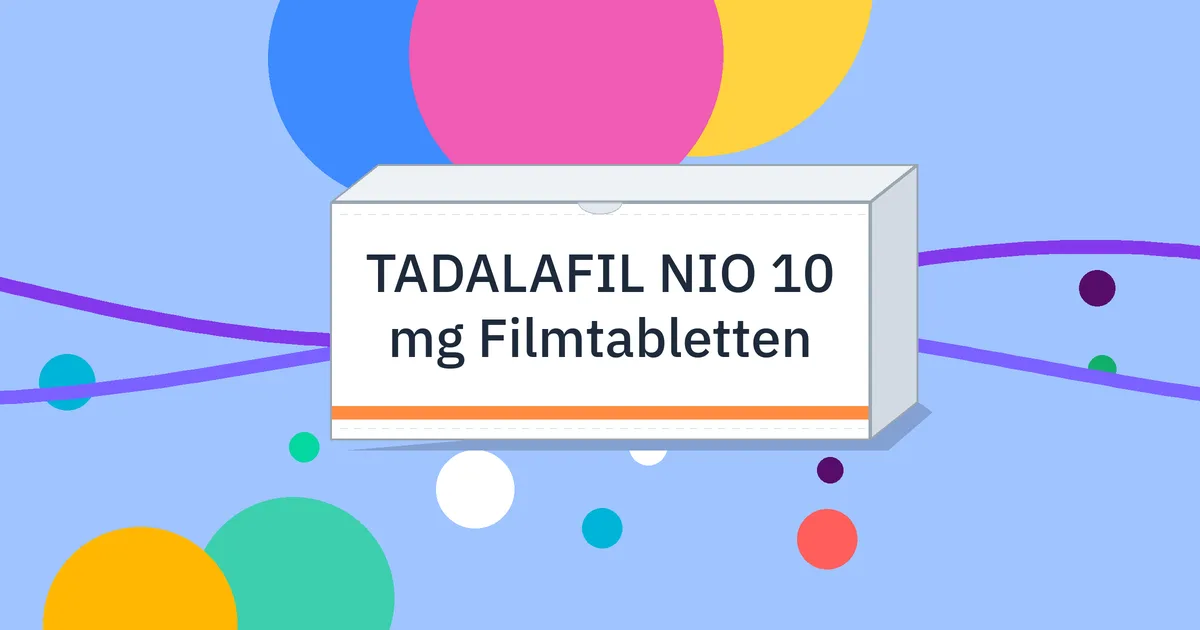 Symbolbild: Packung mit der Aufschrift TADALAFIL NIO 10 mg Filmtabletten (PZN 15638949) – Verfügbarkeit und Bezug in Apotheken in Frankfurt am Main