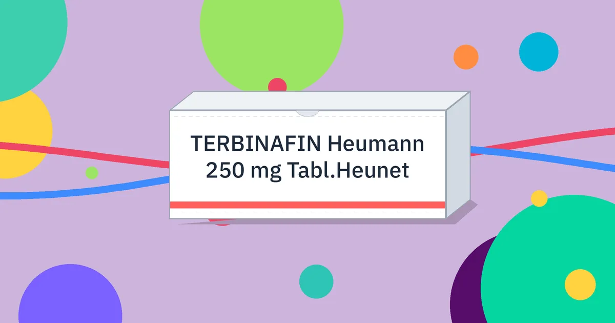 Symbolbild: Packung mit der Aufschrift TERBINAFIN Heumann 250 mg Tabl.Heunet (PZN 05888935) – Verfügbarkeit und Bezug in Apotheken in Frankfurt am Main