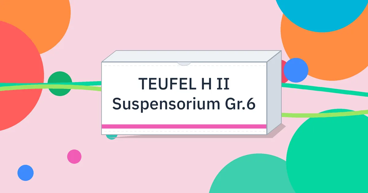 Symbolbild: Packung mit der Aufschrift TEUFEL H II Suspensorium Gr.6 (PZN 02299196) – Verfügbarkeit und Bezug in Apotheken in Frankfurt am Main