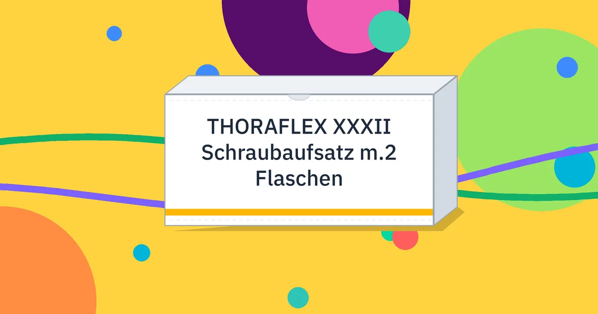Symbolbild: Packung mit der Aufschrift THORAFLEX XXXII Schraubaufsatz m.2 Flaschen (PZN 17483669) – Verfügbarkeit und Bezug in Apotheken in Frankfurt am Main