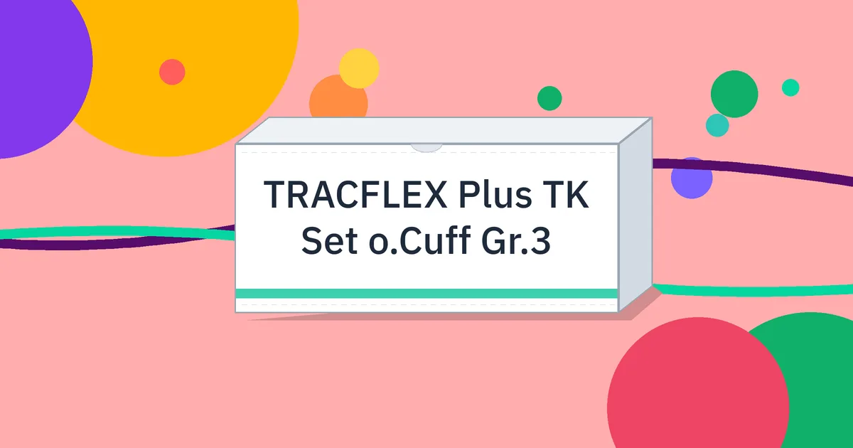 Symbolbild: Packung mit der Aufschrift TRACFLEX Plus TK Set o.Cuff Gr.3 (PZN 10391562) – Verfügbarkeit und Bezug in Apotheken in Frankfurt am Main