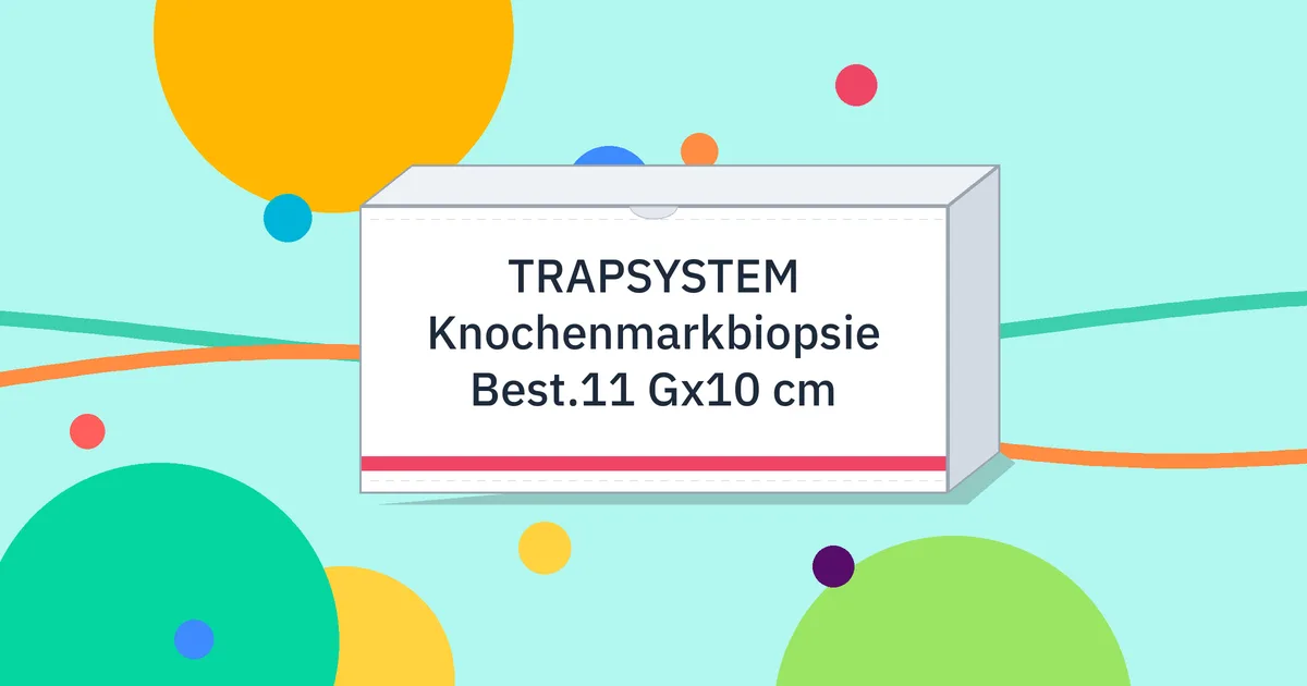 Symbolbild: Packung mit der Aufschrift TRAPSYSTEM Knochenmarkbiopsie Best.11 Gx10 cm (PZN 07096457) – Verfügbarkeit und Bezug in Apotheken in Frankfurt am Main