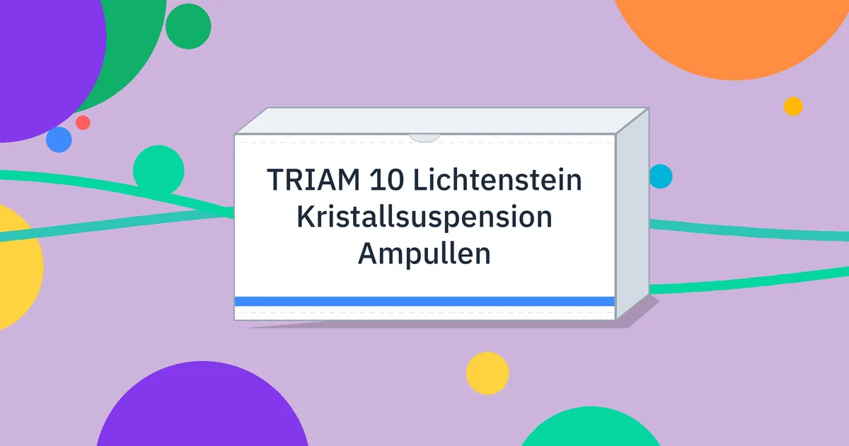 Symbolbild: Packung mit der Aufschrift TRIAM 10 Lichtenstein Kristallsuspension Ampullen (PZN 06155264) – Verfügbarkeit und Bezug in Apotheken in Frankfurt am Main
