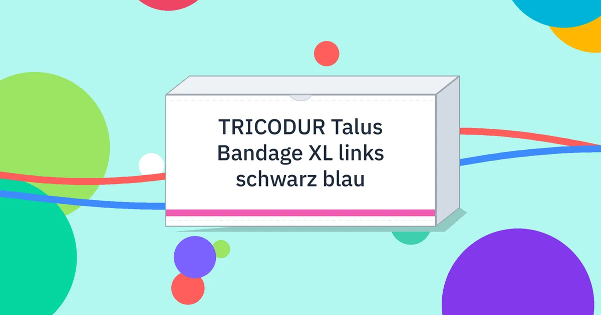Symbolbild: Packung mit der Aufschrift TRICODUR Talus Bandage XL links schwarz blau (PZN 03094556) – Verfügbarkeit und Bezug in Apotheken in Frankfurt am Main