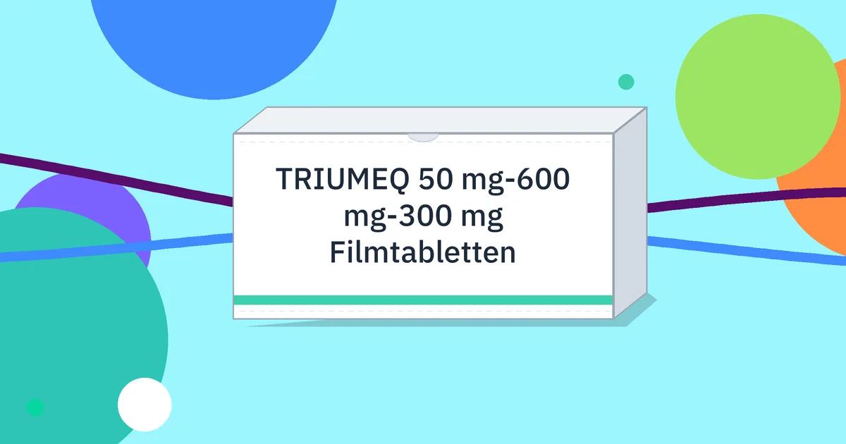 Symbolbild: Packung mit der Aufschrift TRIUMEQ 50 mg-600 mg-300 mg Filmtabletten (PZN 11675474) – Verfügbarkeit und Bezug in Apotheken in Frankfurt am Main