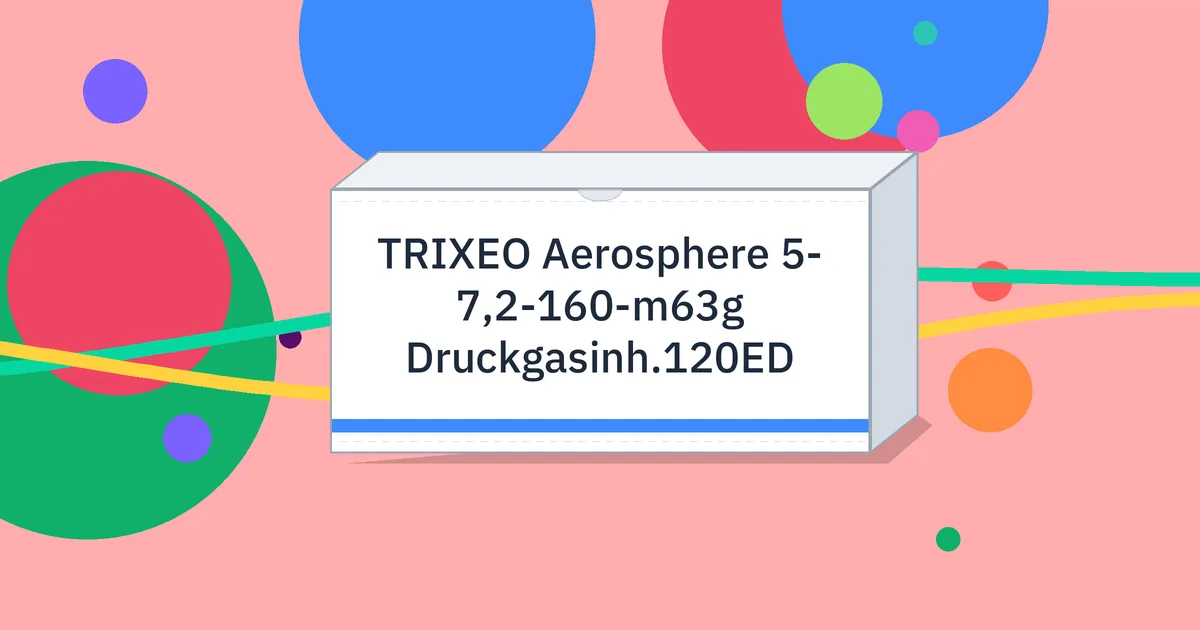 Symbolbild: Packung mit der Aufschrift TRIXEO Aerosphere 5-7,2-160-m63g Druckgasinh.120ED (PZN 20169014) – Verfügbarkeit und Bezug in Apotheken in Frankfurt am Main