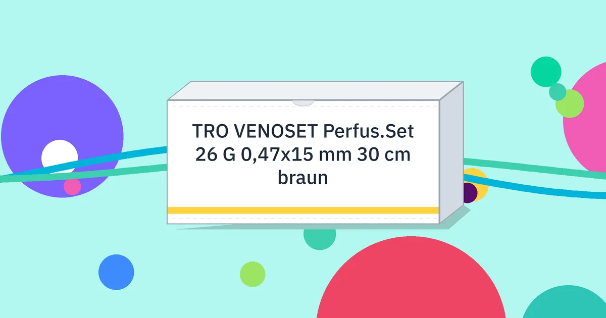 Symbolbild: Packung mit der Aufschrift TRO VENOSET Perfus.Set 26 G 0,47x15 mm 30 cm braun (PZN 12365652) – Verfügbarkeit und Bezug in Apotheken in Frankfurt am Main