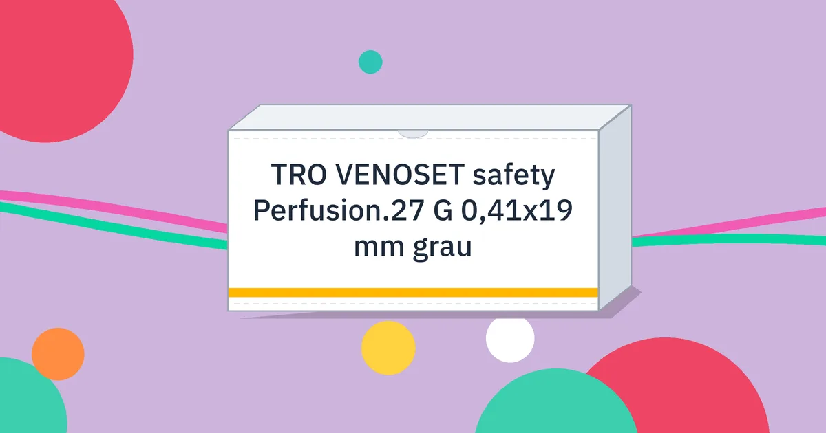 Symbolbild: Packung mit der Aufschrift TRO VENOSET safety Perfusion.27 G 0,41x19 mm grau (PZN 12378270) – Verfügbarkeit und Bezug in Apotheken in Frankfurt am Main