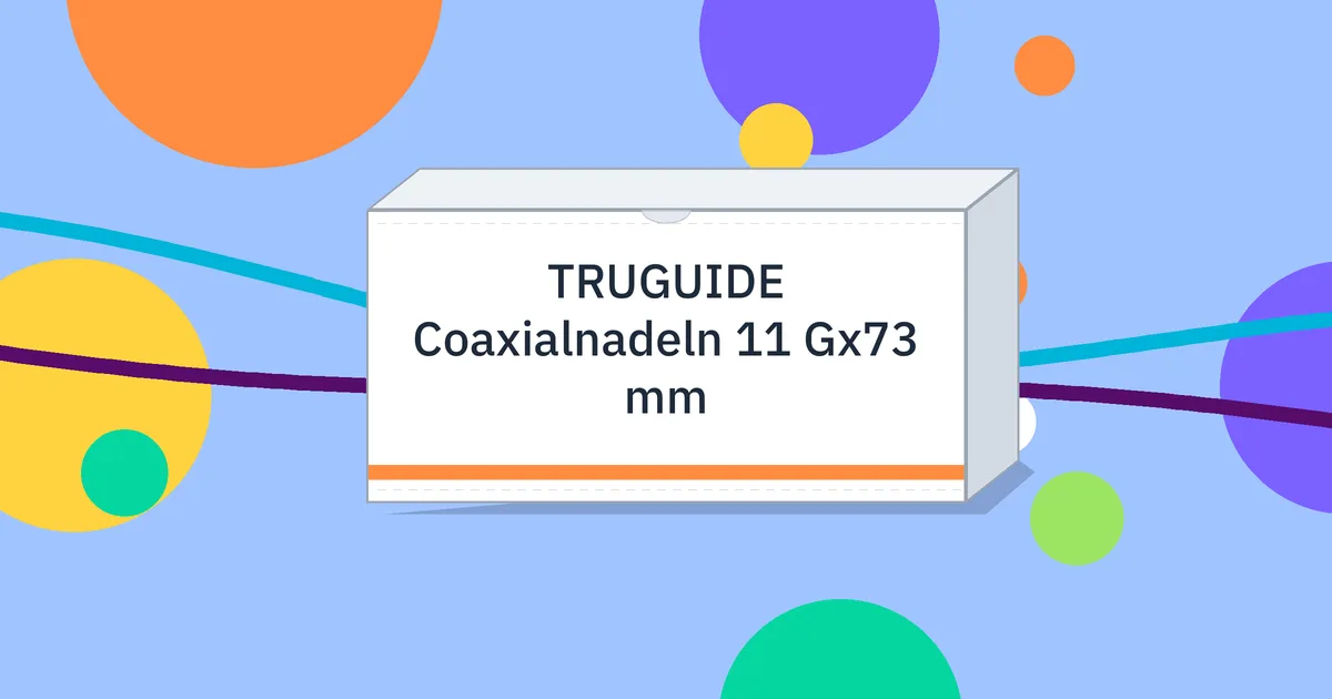 Symbolbild: Packung mit der Aufschrift TRUGUIDE Coaxialnadeln 11 Gx73 mm (PZN 03406027) – Verfügbarkeit und Bezug in Apotheken in Frankfurt am Main