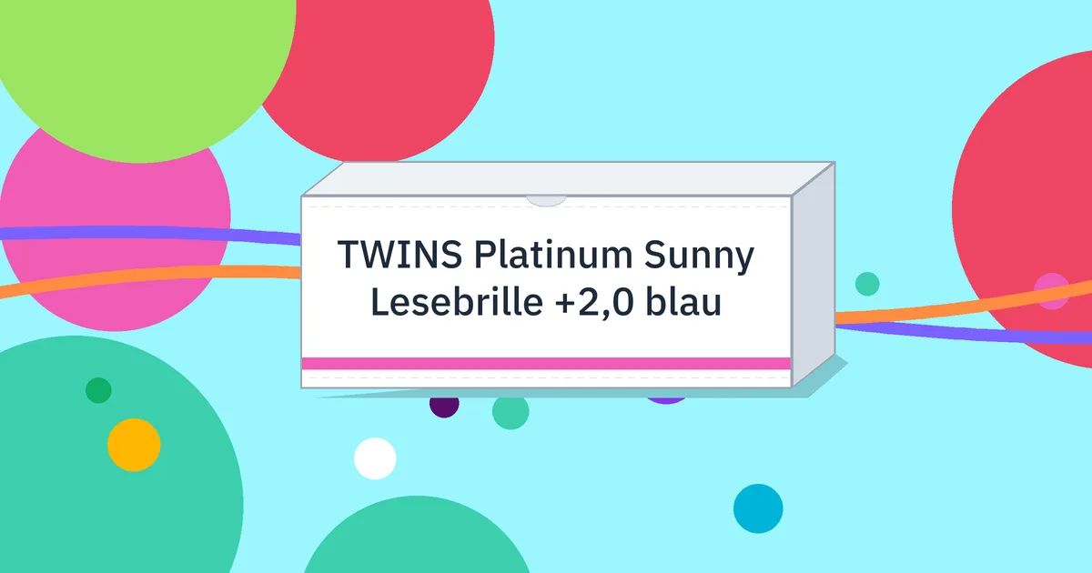 Symbolbild: Packung mit der Aufschrift TWINS Platinum Sunny Lesebrille +2,0 blau (PZN 13343954) – Verfügbarkeit und Bezug in Apotheken in Frankfurt am Main