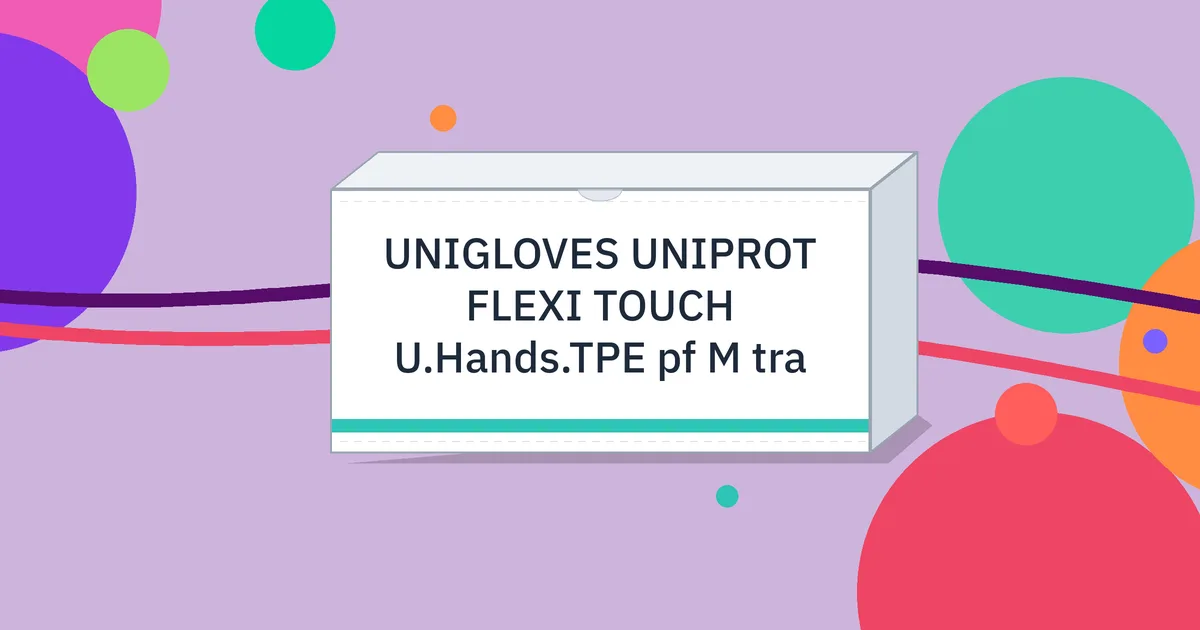 Symbolbild: Packung mit der Aufschrift UNIGLOVES UNIPROT FLEXI TOUCH U.Hands.TPE pf M tra (PZN 18100989) – Verfügbarkeit und Bezug in Apotheken in Frankfurt am Main