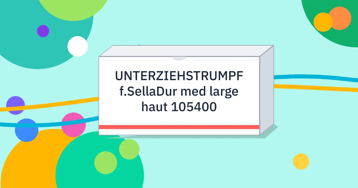 Symbolbild: Packung mit der Aufschrift UNTERZIEHSTRUMPF f.SellaDur med large haut 105400 (PZN 11015128) – Verfügbarkeit und Bezug in Apotheken in Frankfurt am Main