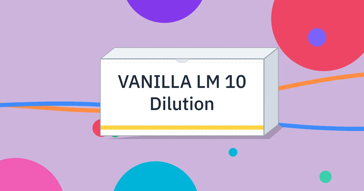 Symbolbild: Packung mit der Aufschrift VANILLA LM 10 Dilution (PZN 13263505) – Verfügbarkeit und Bezug in Apotheken in Frankfurt am Main