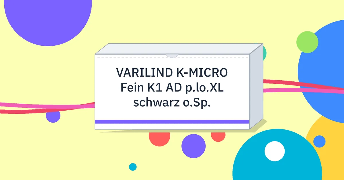 Symbolbild: Packung mit der Aufschrift VARILIND K-MICRO Fein K1 AD p.lo.XL schwarz o.Sp. (PZN 20619055) – Verfügbarkeit und Bezug in Apotheken in Frankfurt am Main