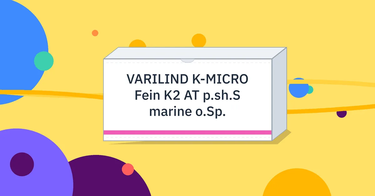 Symbolbild: Packung mit der Aufschrift VARILIND K-MICRO Fein K2 AT p.sh.S marine o.Sp. (PZN 20553557) – Verfügbarkeit und Bezug in Apotheken in Frankfurt am Main