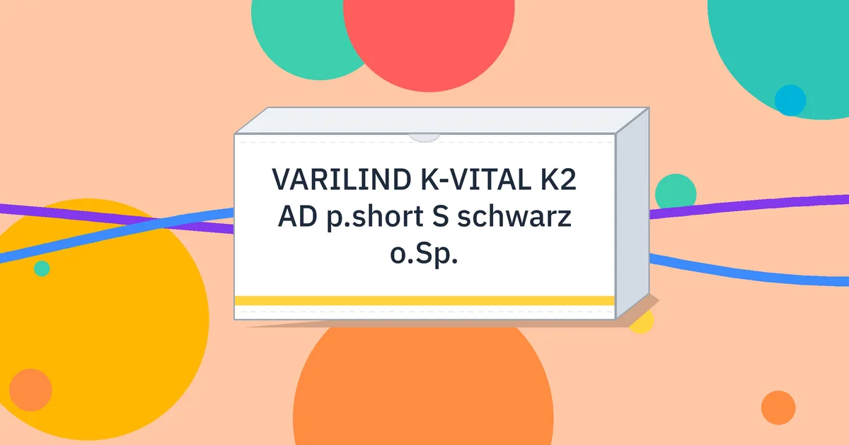 Symbolbild: Packung mit der Aufschrift VARILIND K-VITAL K2 AD p.short S schwarz o.Sp. (PZN 20568435) – Verfügbarkeit und Bezug in Apotheken in Frankfurt am Main